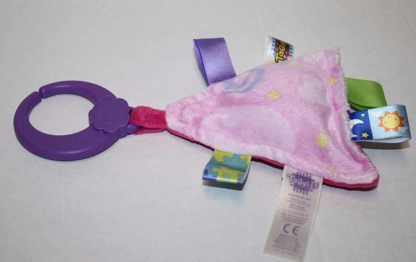 TAGGIES TAKE ALONG TRIANGLE 9" PLUSH Squeaker Pink Swirl Satin Ribbon ...