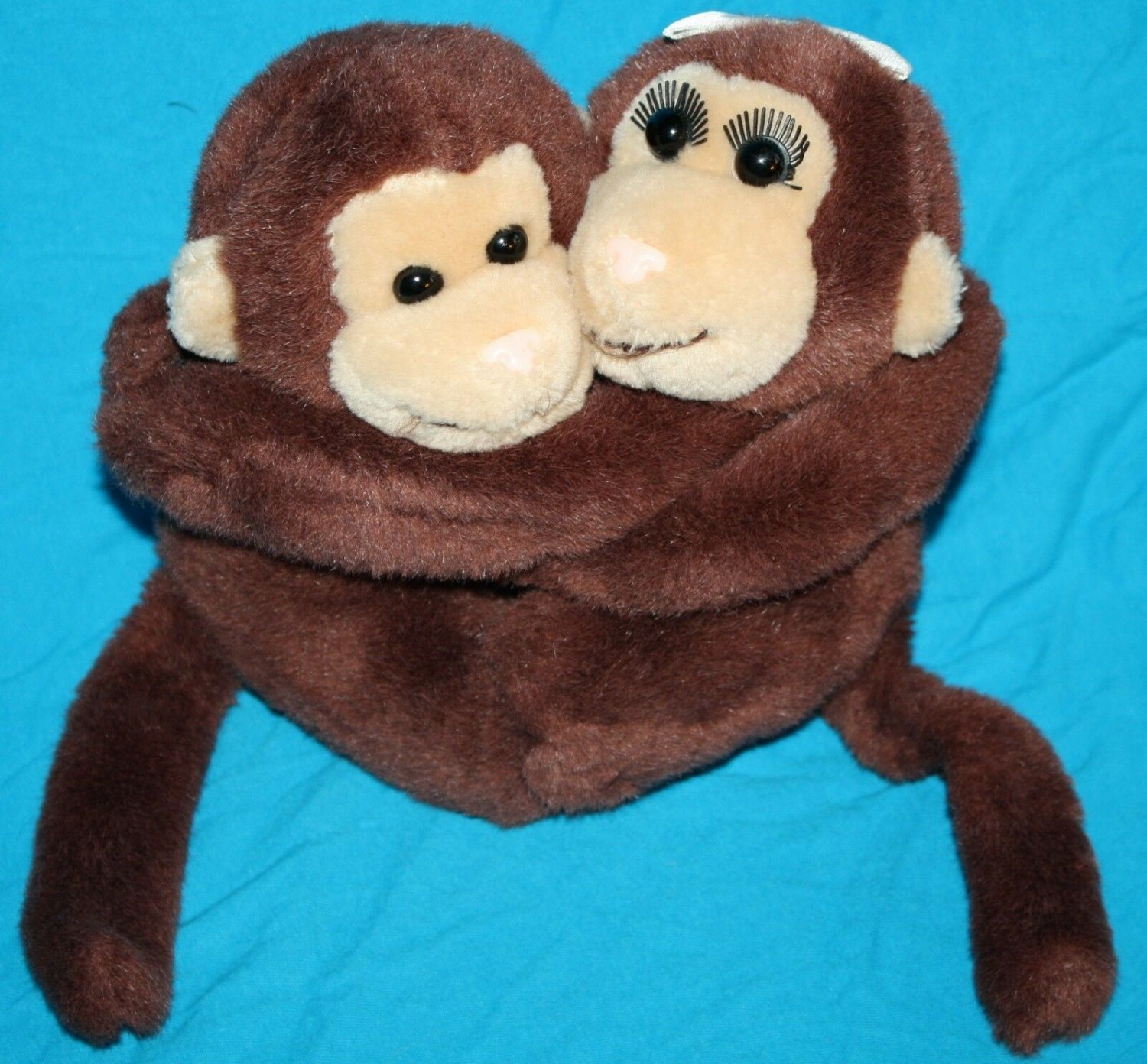 Summit Collection HUGGING MONKEYS Plush Boy Girl Stuffed Animal Bow Toy ...