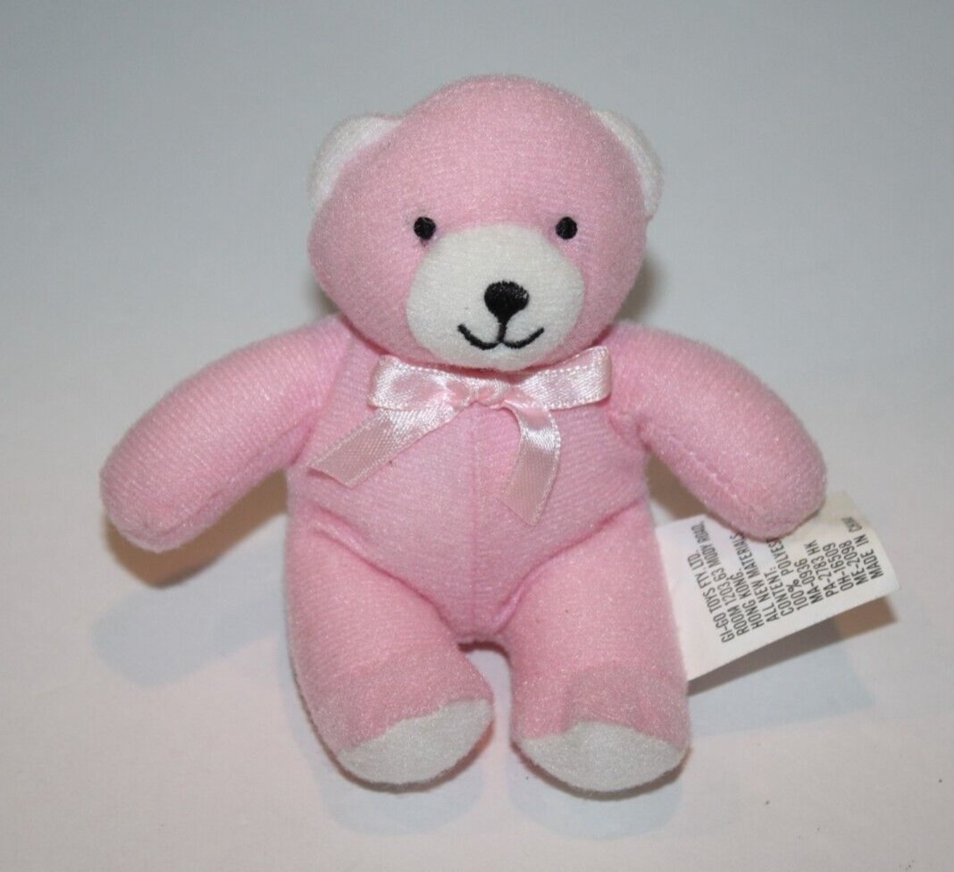 Gi Go Toys Teddy Bear Small Mini Plush Stuffed Pink White 4" Doll ...