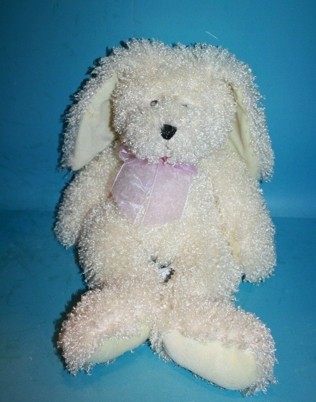 Pier 1 Easter Bunny Rabbit Ivory Curly Plush Stuffed Soft Toy Sewn Eyes ...