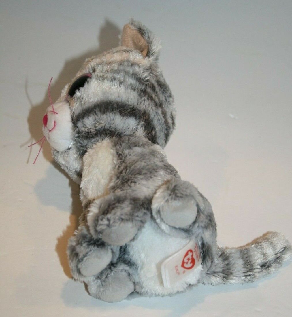 Ty Beanie Boos Kiki Cat 6" Pink Glitter Eye Bow Grey Tabby Gray Plush ...