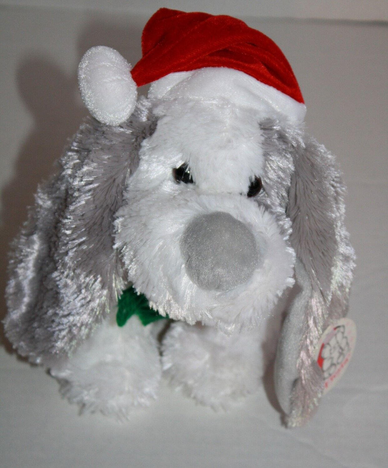 Fiesta Christmas Dog Santa Hat Gray Ears White Plush 8.5" Soft Toy ...