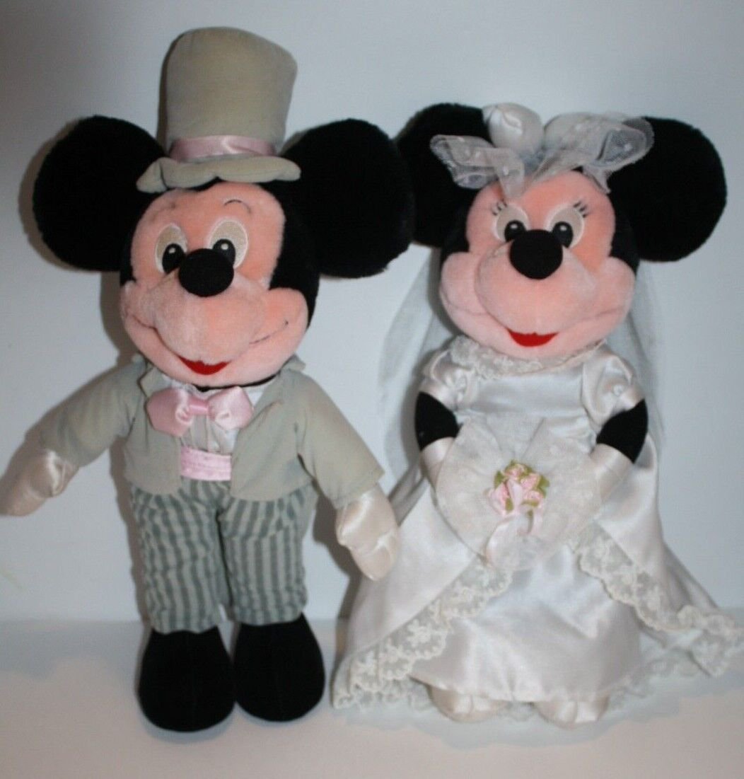 Mickey & Minnie Mouse Bride Groom Wedding Dress 12" Plush Gray Tails ...