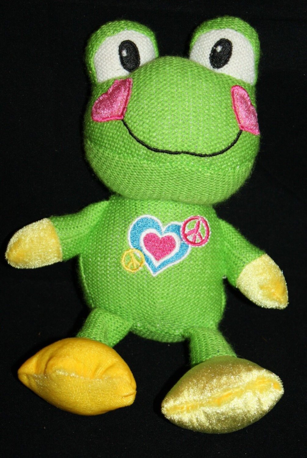 Dan Dee Green Knit Plush Frog 9" Heart Mouth Stuffed Soft Toy ...