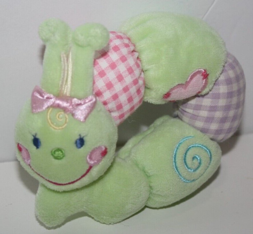 Koala Baby Pastel Plush Green Pink Caterpillar 5" Soft Toy Chime Rattle ...
