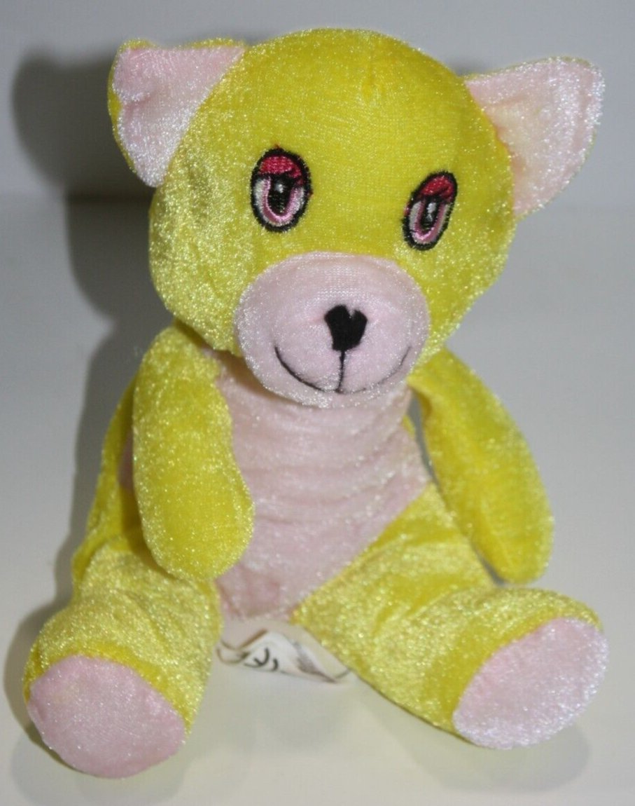 Kellytoy Teddy Bear 9" Yellow Pink Thin Plush Sewn Eyes Soft Toy ...
