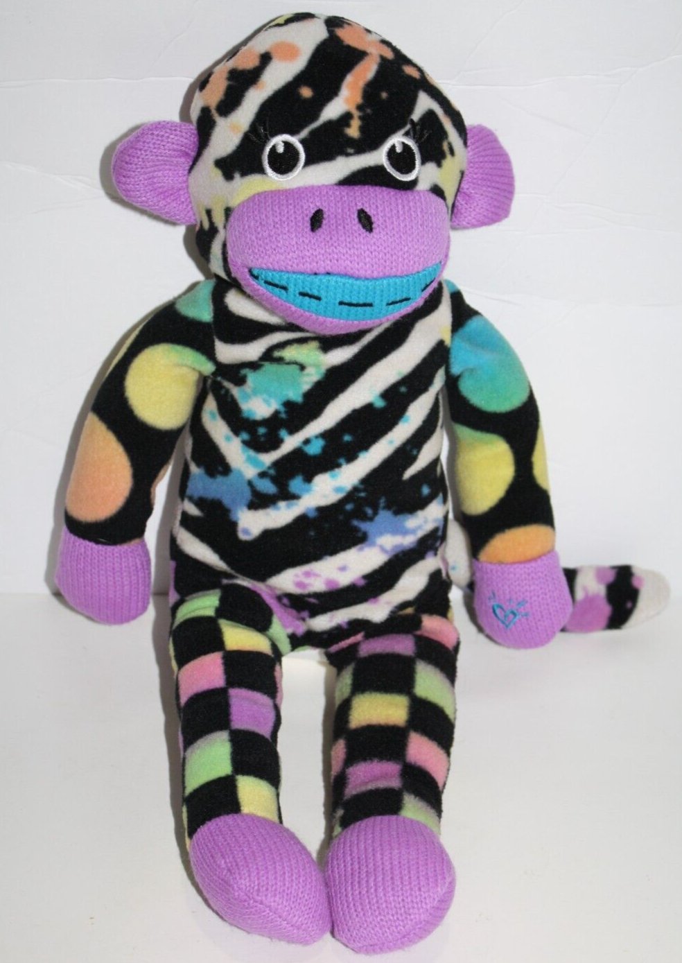 Justice Tween Brands Multicolor Black Splatter Sock Monkey 17" Stuffed ...