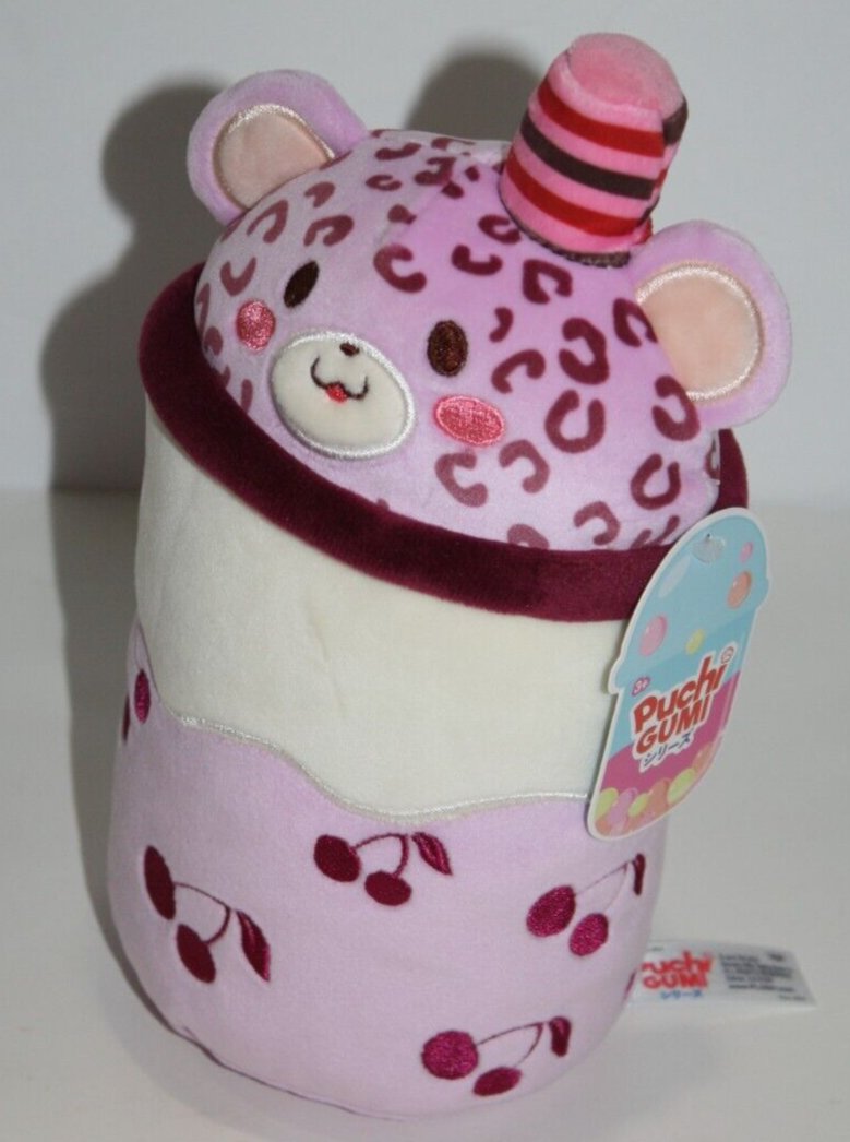 Puchi Gumi Cherry Bear Tea 7" Purple Leopard Plush Stuffed Animal Soft ...