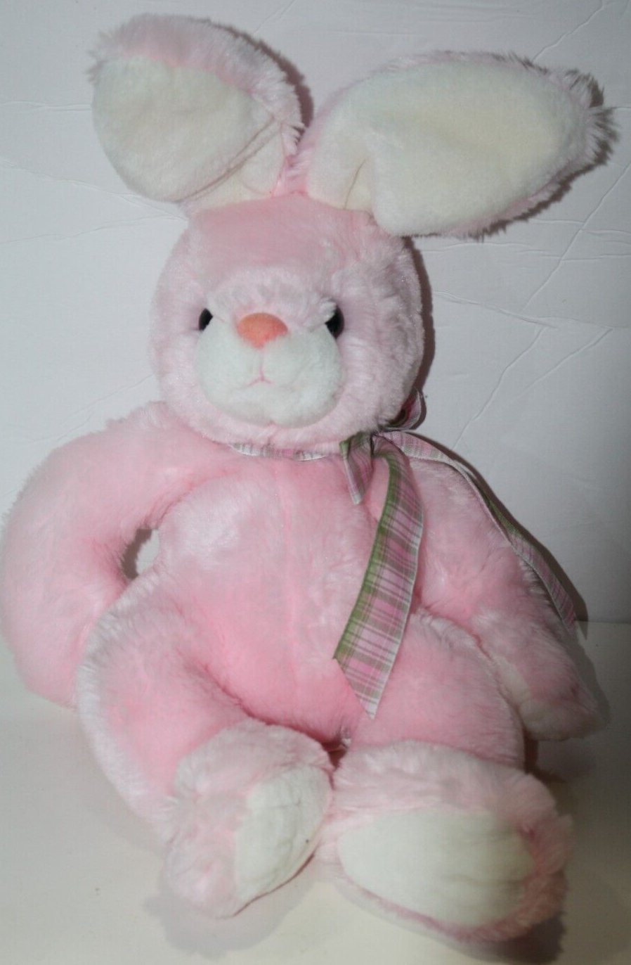 Walmart Easter Bunny Rabbit 14" Pink White Plush Green Plaid Bow Soft ...