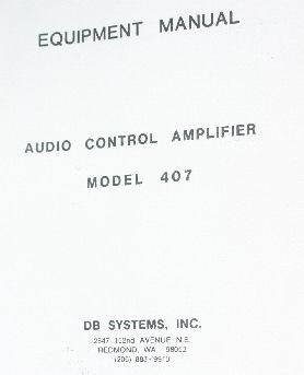 DB systems 407 Audio control amplifier Equipment+Repair manual