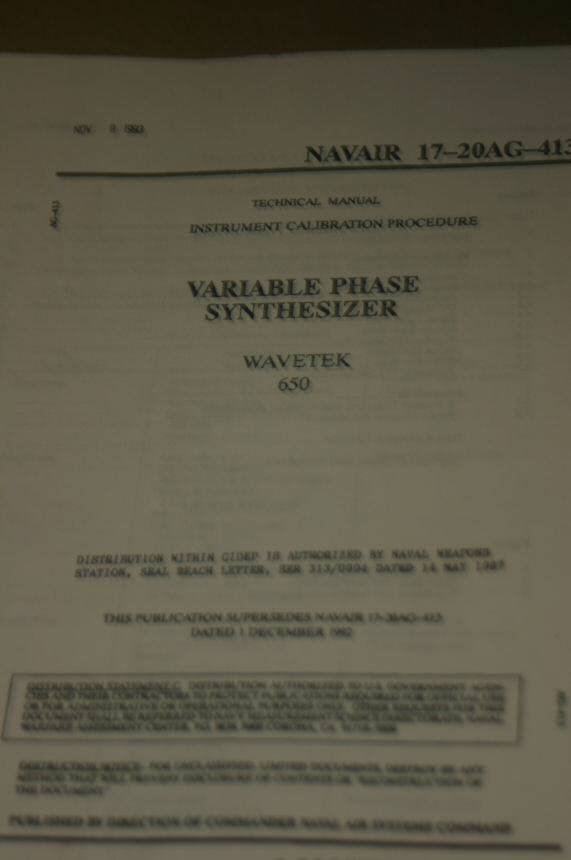 Wavetek 650 Variable Phase Synthesizer Calibration Instruction ...