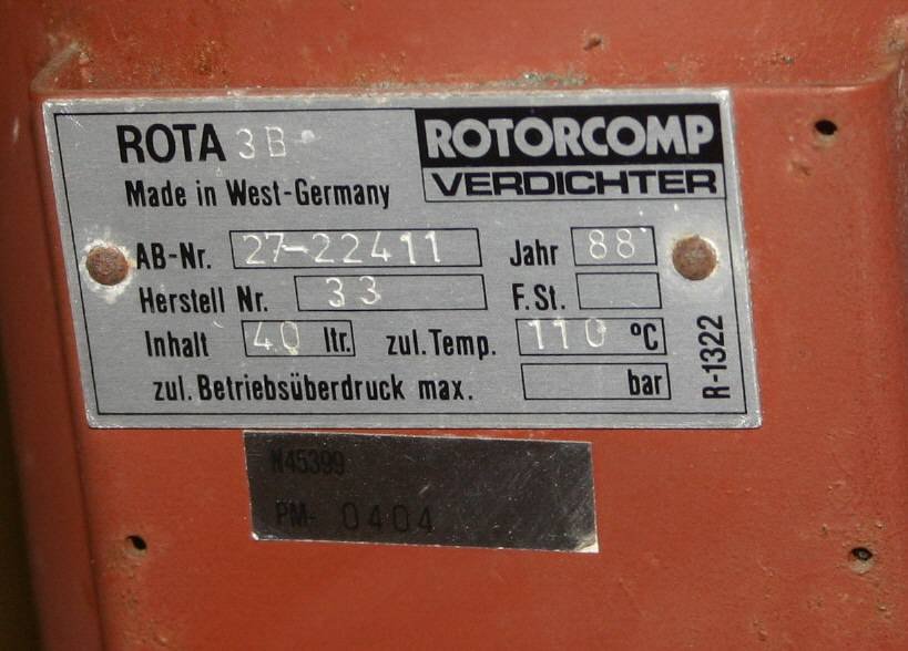 BAUER ROTORCOMP Rota 3B AIR COMPRESSOR SCREW HP Verdichter 5400RPM ...