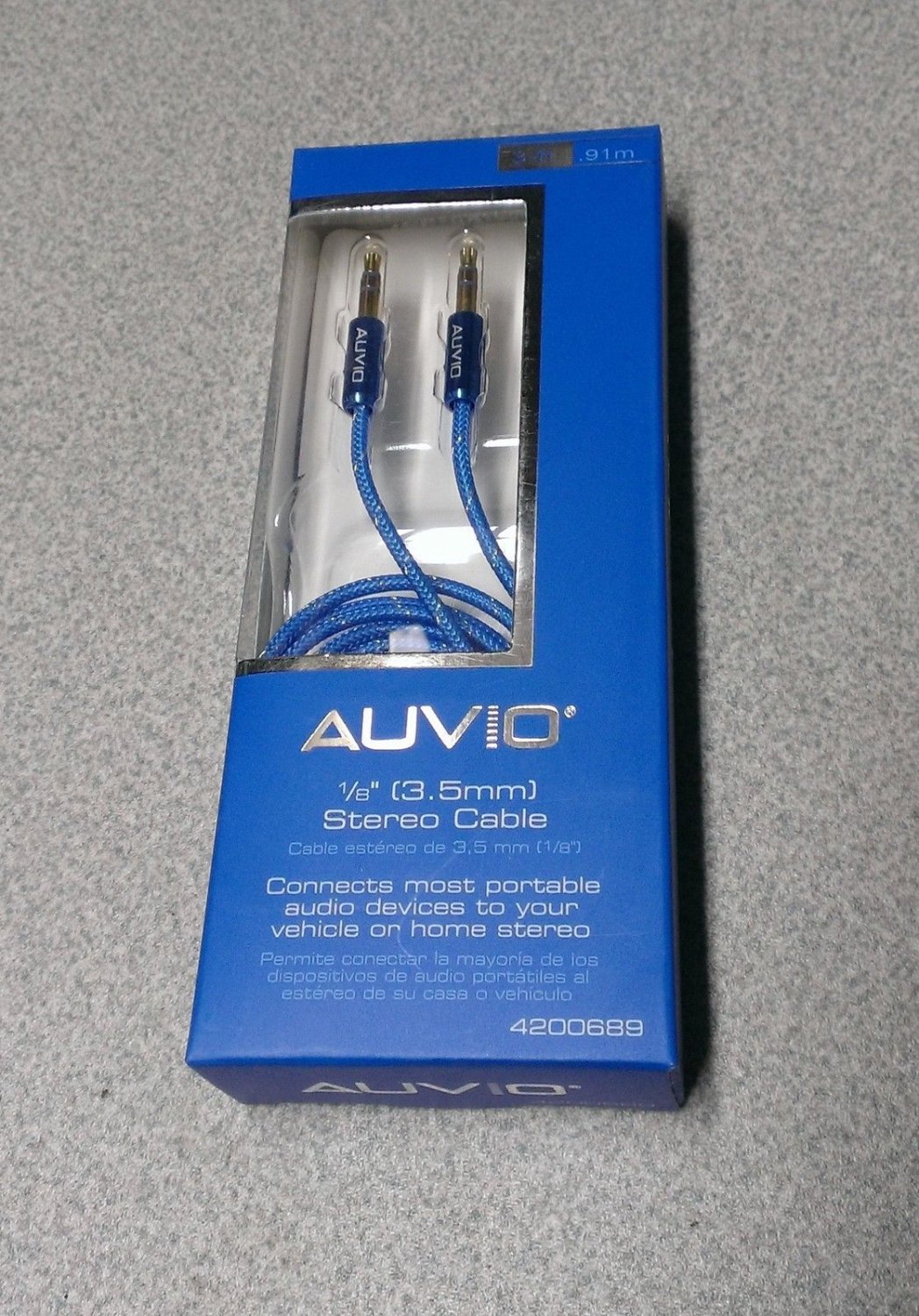 AUVIO Heavy Duty 3ft Stereo Audio Aux Gold Tip Cable 1/8"(3.5mm) blue ...