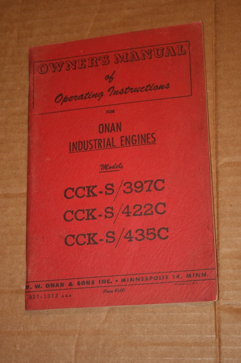 Onan Industrial Engines CCK-S 397C 422C 435C Owners Manual Operating Book