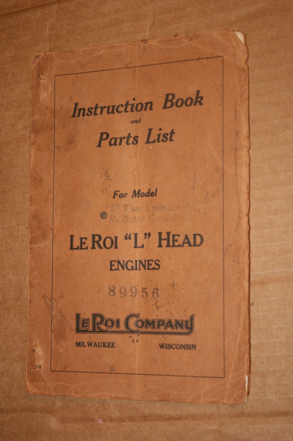 LeRoi Co Model S Instruction Book & Parts List for "L" Head Engines 89956