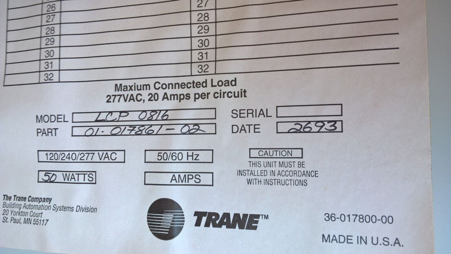 Trane LCP 32/0 Industrial 32-Input Enclosure Box Lighting Control Panel ...