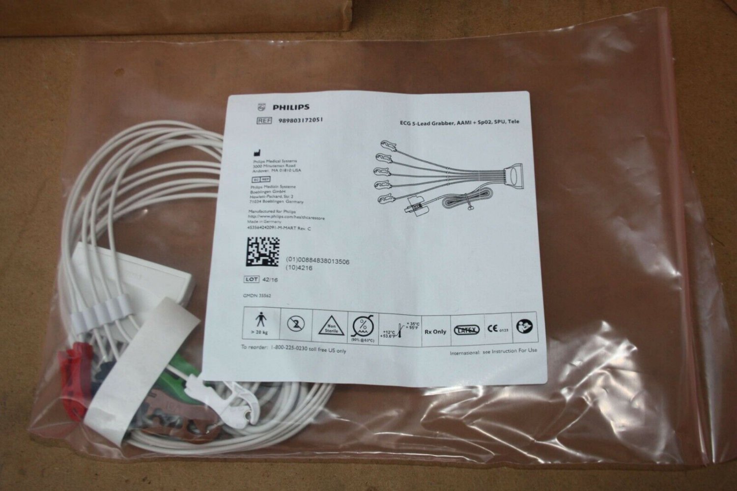 NEW PHILIPS REF 989803172051 ECG 5-Lead Grabber, AAMI + SP02, SPU, Tele