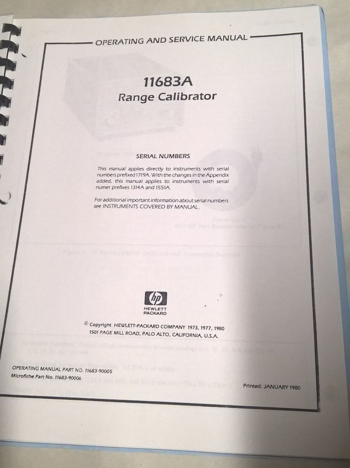 Hewlett Packard 11683A Range Calibarator Operating & Service Manual
