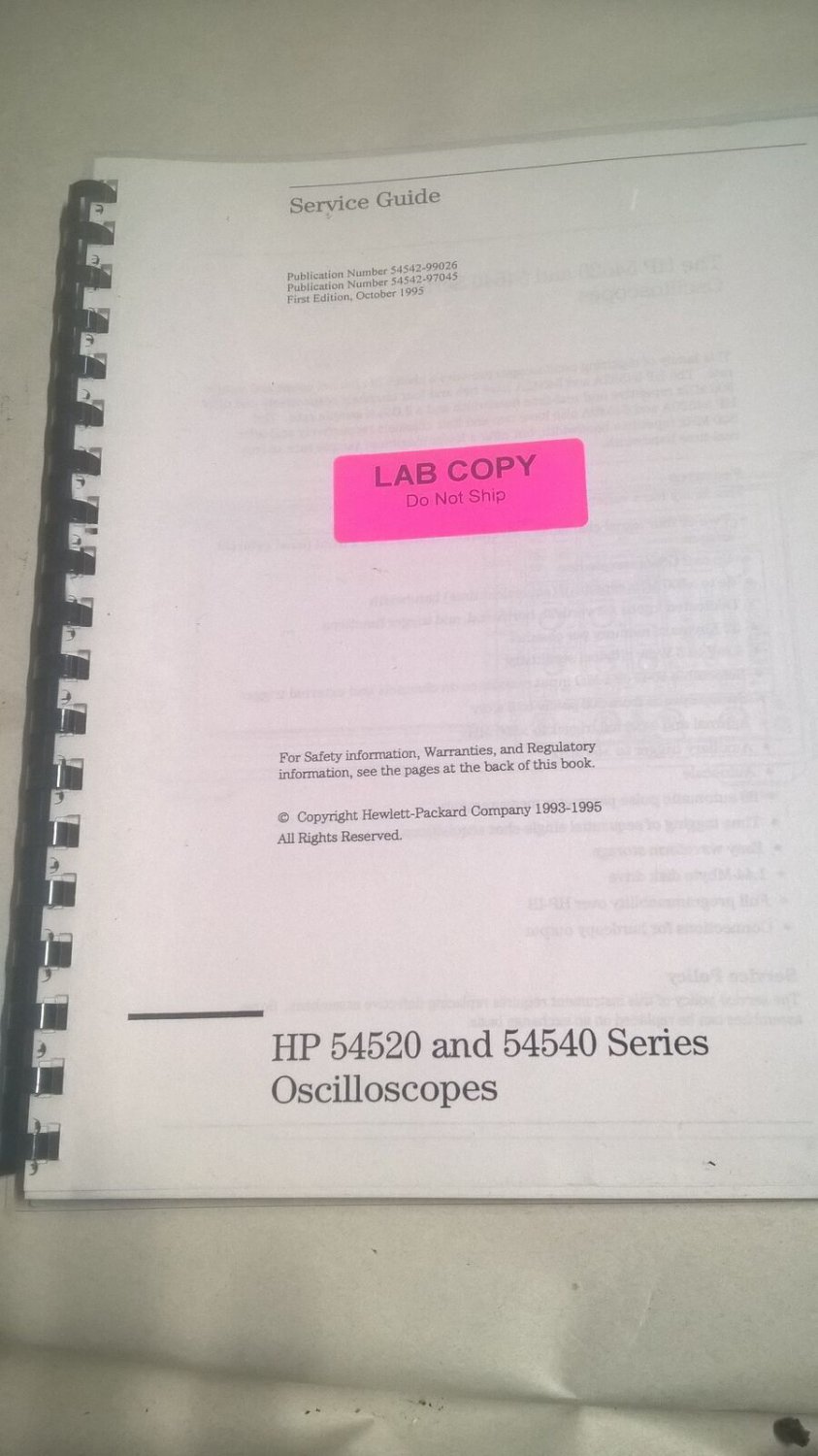 Hewlett Packard HP 54520 and 54540 Series Oscilloscopes Service Manual
