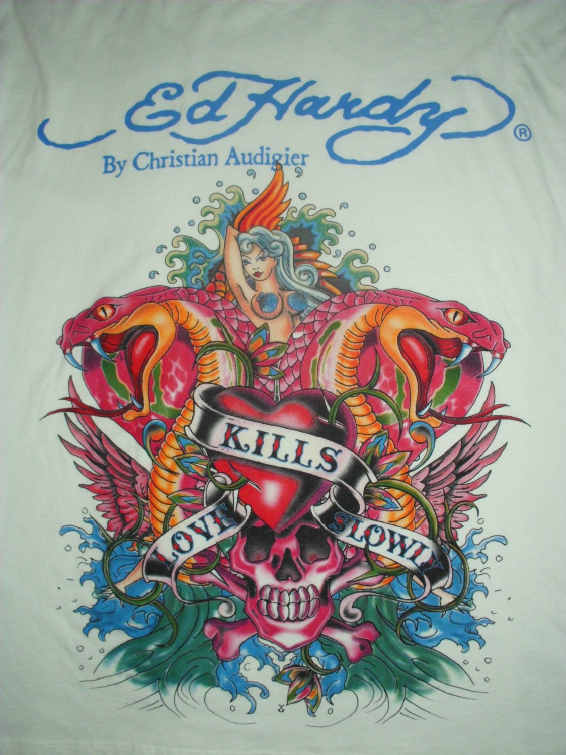 ED HARDY Love Kills Slowly Mermaid, Snake & Skull Long Sleeve T-Shirt ...