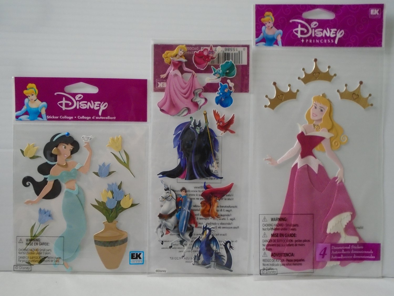 Disney Princess 3-D Stickers - Jasmine w/ Flow and Sleeping Beauty - 3 ...