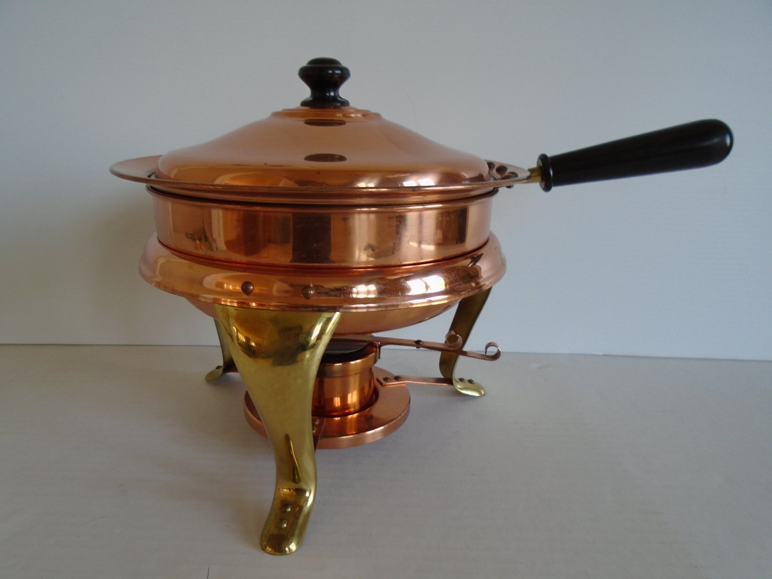Vtg 4 pc COPPER/ BRASS ALUMINUM CHAFING Dish Double Broiler Pot Pan JAPAN