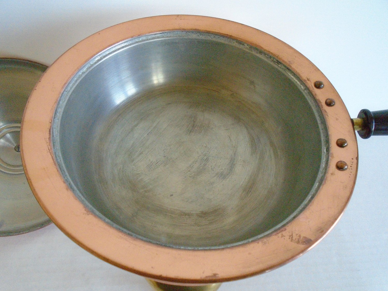 Vtg 4 pc COPPER/ BRASS ALUMINUM CHAFING Dish Double Broiler Pot Pan JAPAN