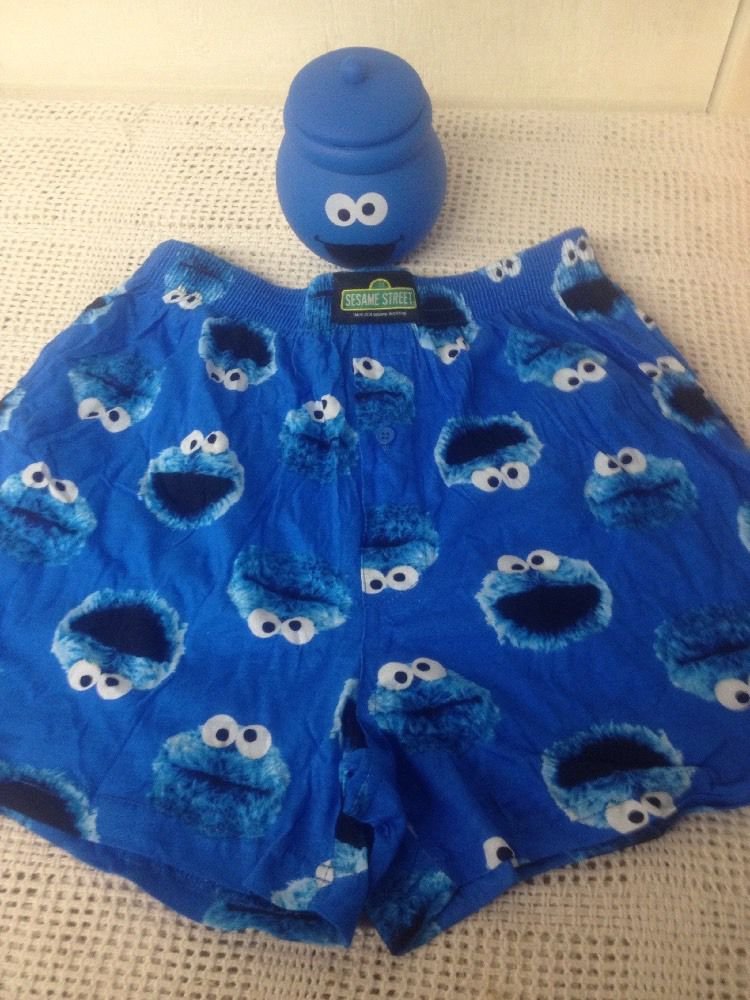 NEW Cookie Monster M Men's Boxer Sleep Shorts In Cookie Jar Sesame Street