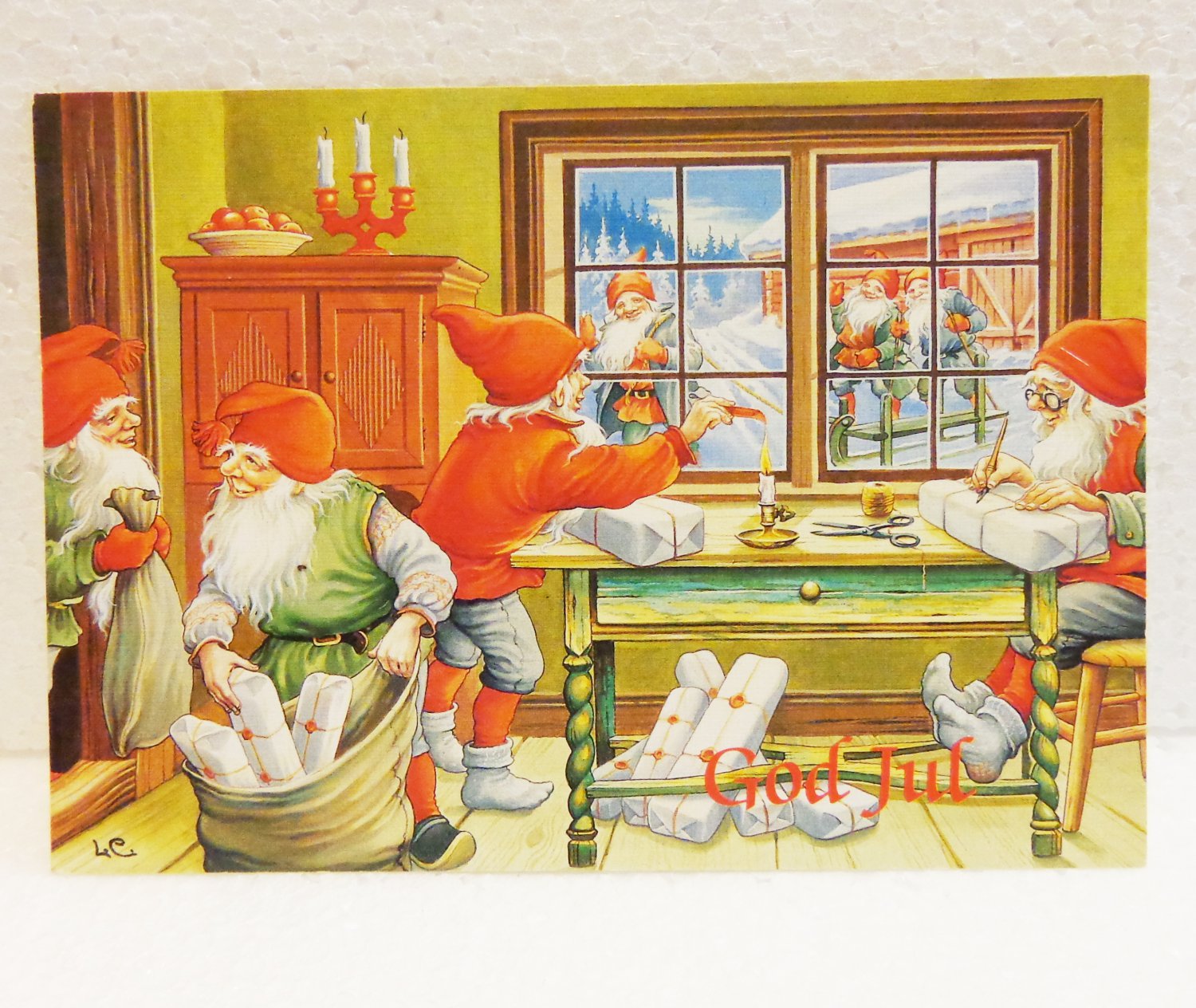 4 Swedish postcards elves Santa's Helpers gnomes artwork of Lars ...