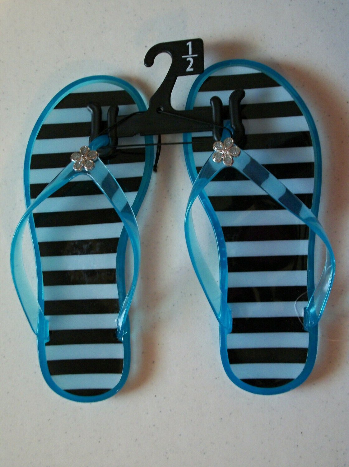 Girls Flower Embelishment Multicolor Blue Flip Flop Sandals Size 1-2