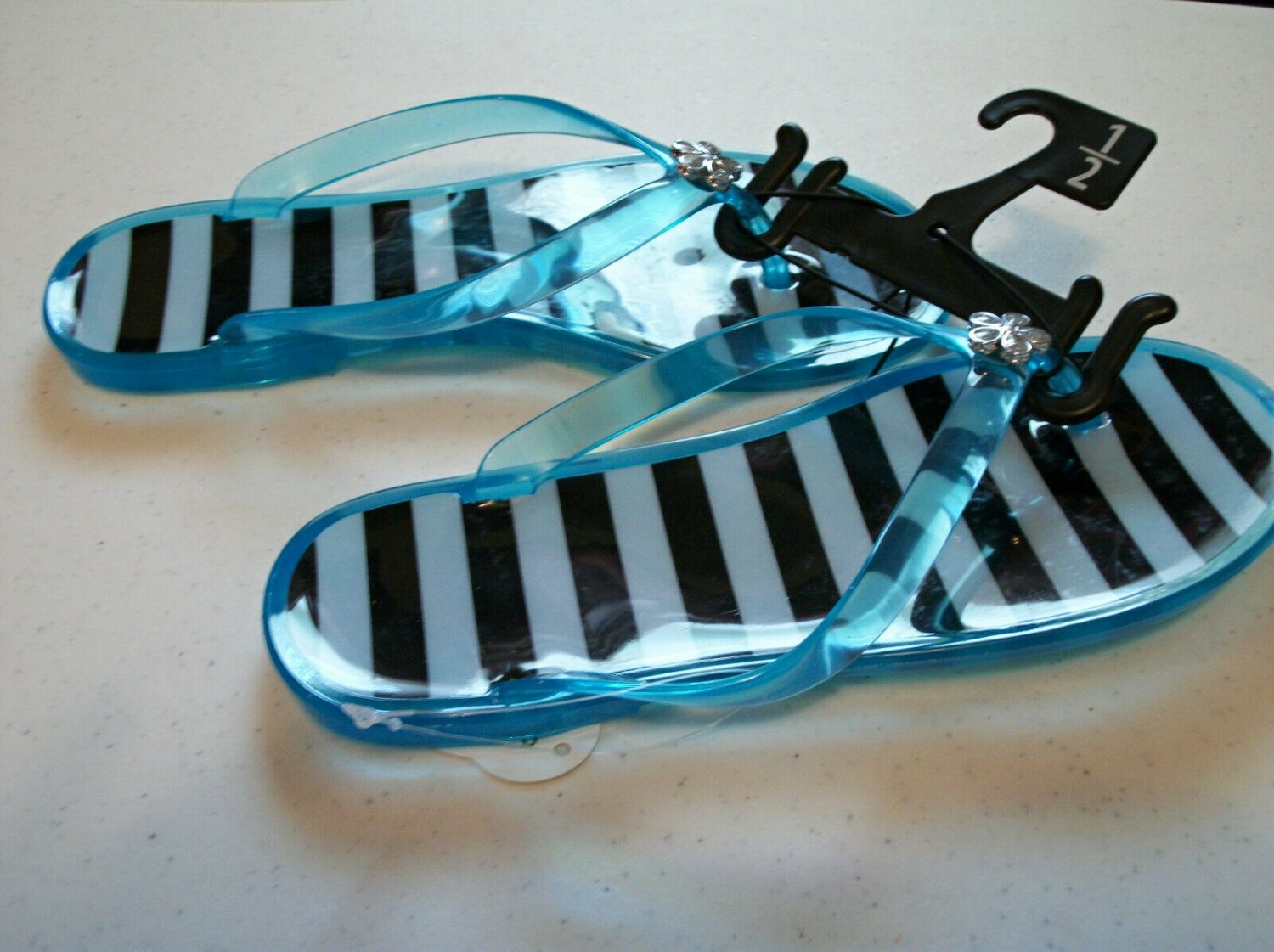 Girls Flower Embelishment Multicolor Blue Flip Flop Sandals Size 1-2