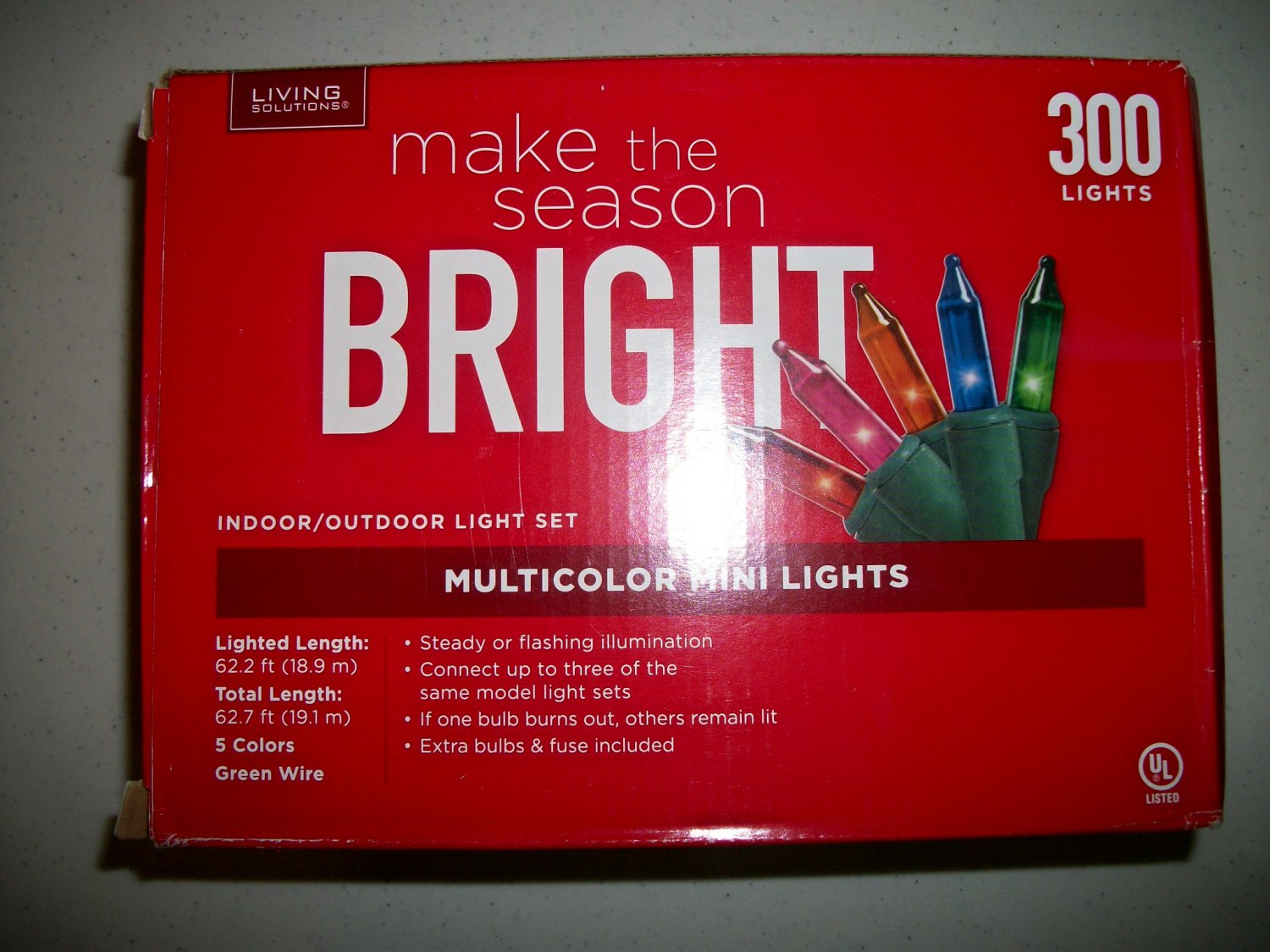 One Box Green Wire 300 Multicolor Lights Strand By Living Solutions