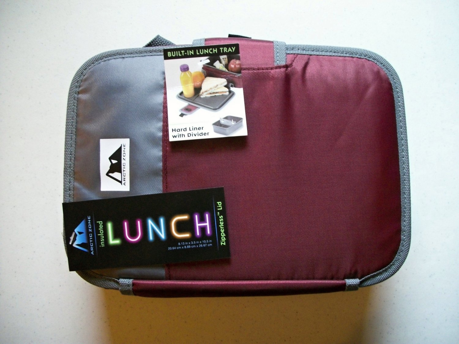 Burgundy & Gray Artic Zone Zipperless Lunch Bag With Tray /Divider