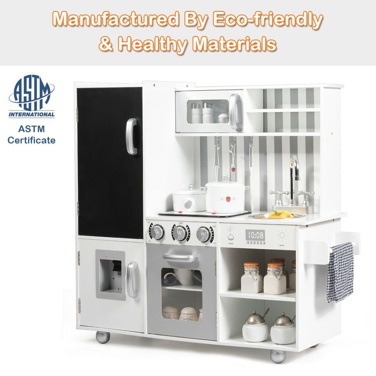 White Kids Kitchen Playset Cooking Toys