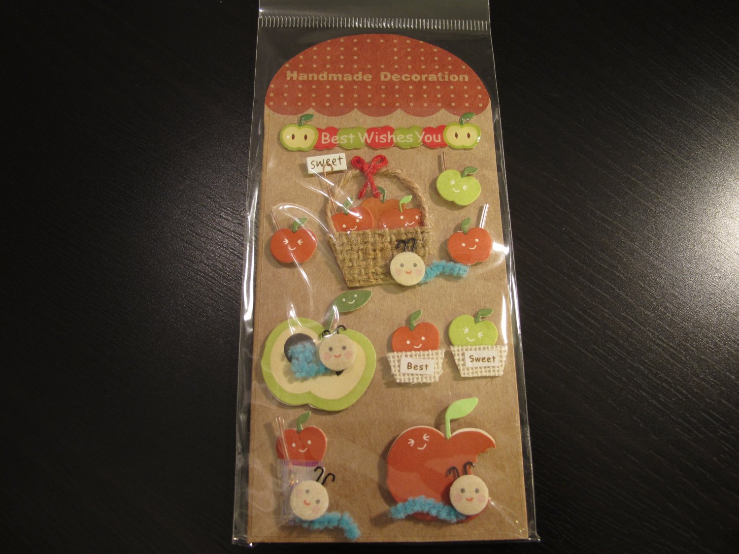 BRAND NEW Handmade Cute 3D Pop-up Stickers: Apples and worms