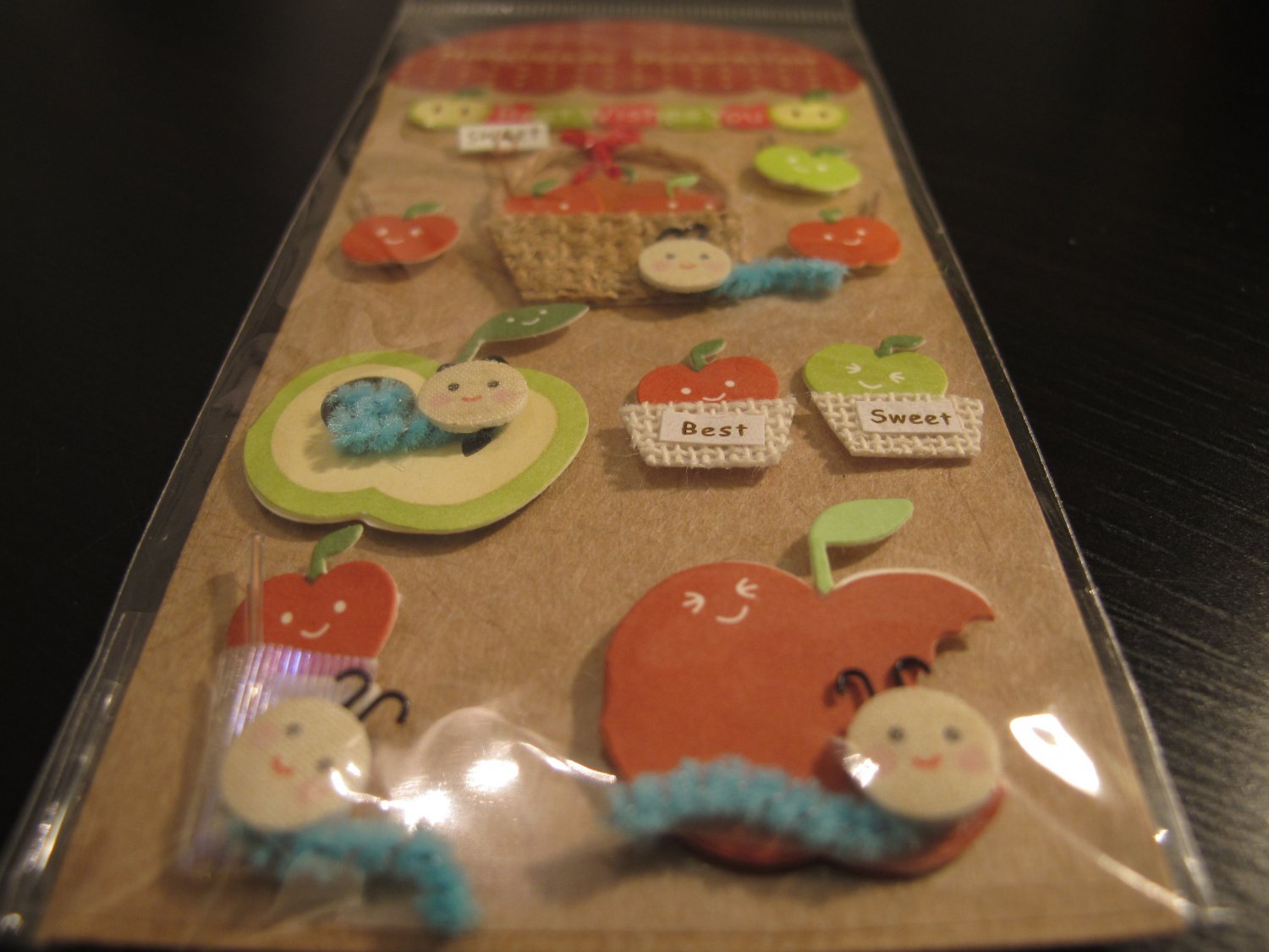 BRAND NEW Handmade Cute 3D Pop-up Stickers: Apples and worms