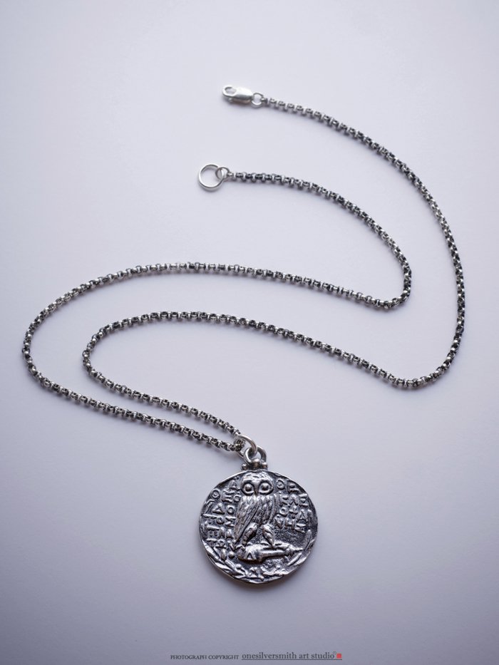 Silver Roman Owl Athena Tetradrachm Coin Pendant Amulet Charm With 18 ...