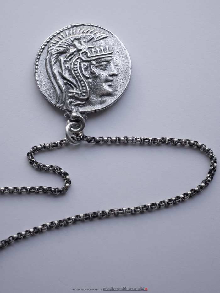 Silver Roman Owl Athena Tetradrachm Coin Pendant Amulet Charm With 18 ...