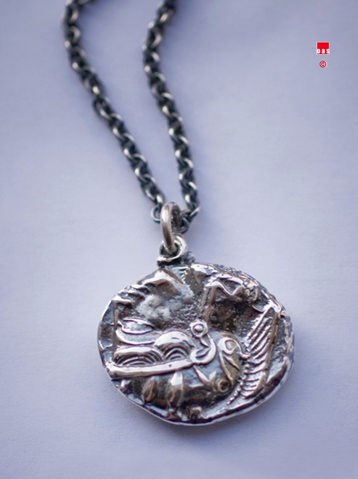 SILVER ATHENA'S (King) OWL COIN AMULET NECKLACE W/ 18" CHAIN