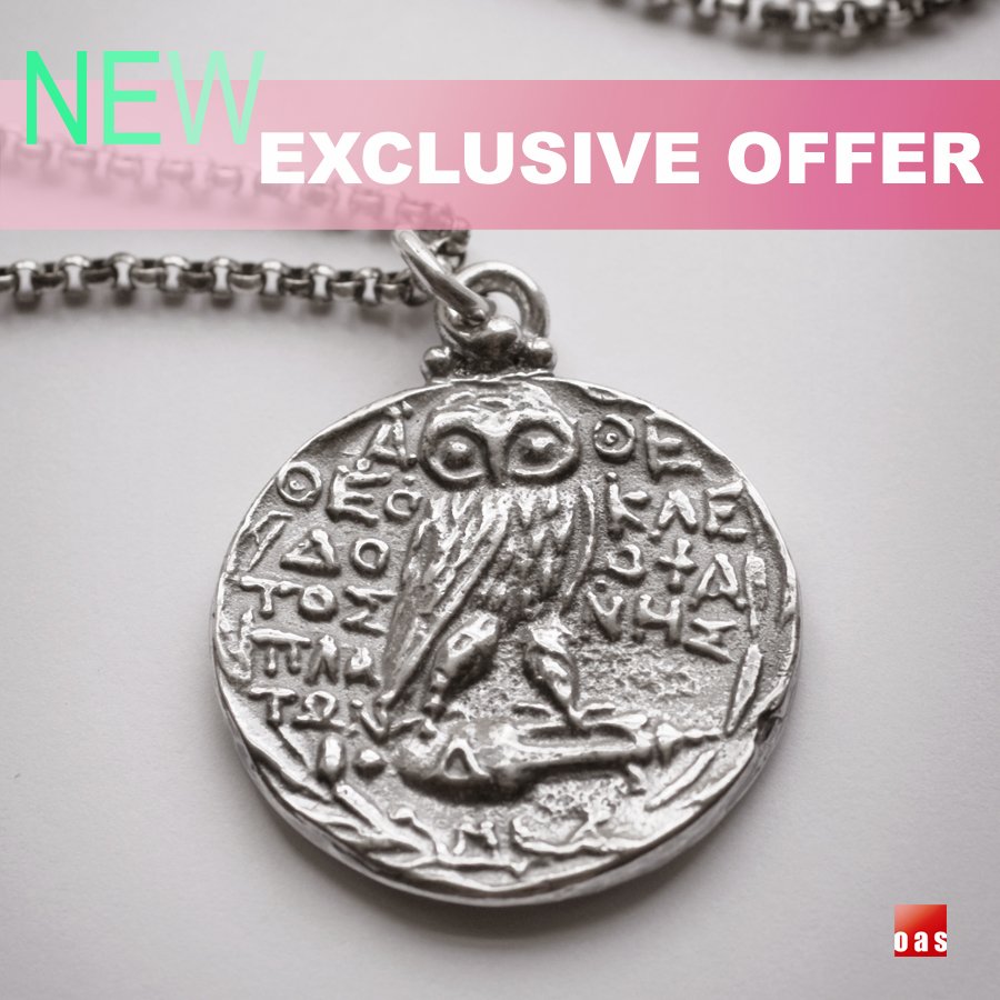 Silver Roman Owl Athena Tetradrachm Coin Pendant Amulet Charm With 18 ...