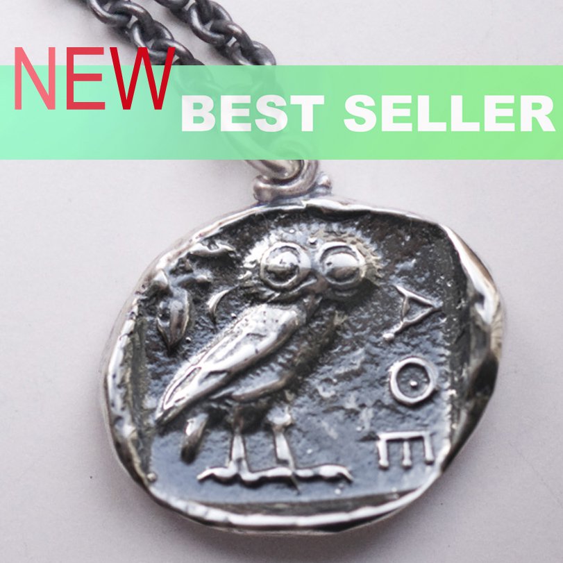 SILVER ATHENA'S (King) OWL COIN AMULET NECKLACE W/ 18" CHAIN