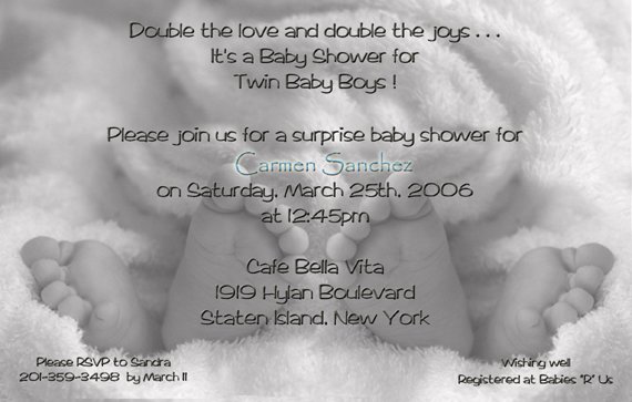 Photo Baby Shower Invitations Baby Feet Twins in Black and White