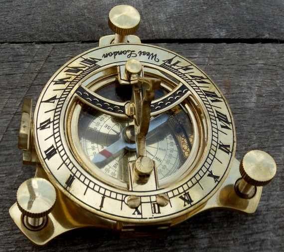 brass compass SUN DIAL SOLAR time astrology navigation marine maritime ...