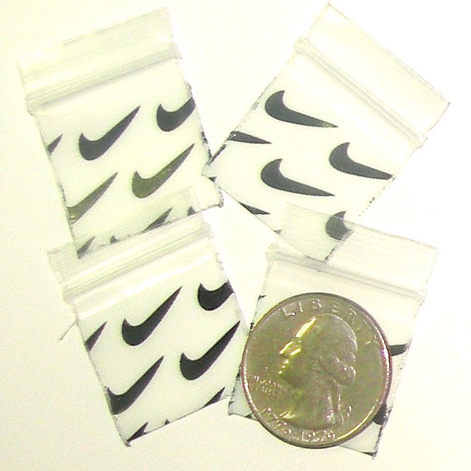 100 Apple Baggies Swoosh design 1 in by 1 in. Minizip Bags 1010