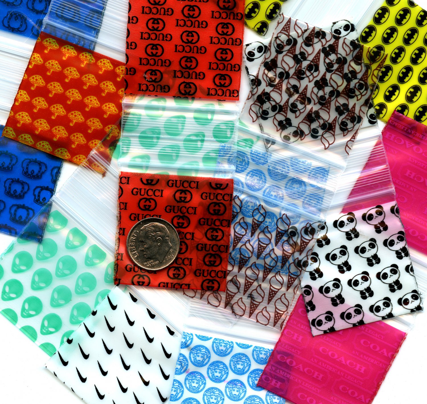 100 Apple Baggies 10 Different Designs 1.5 x 1.5" Mini Ziplock Bags 1515