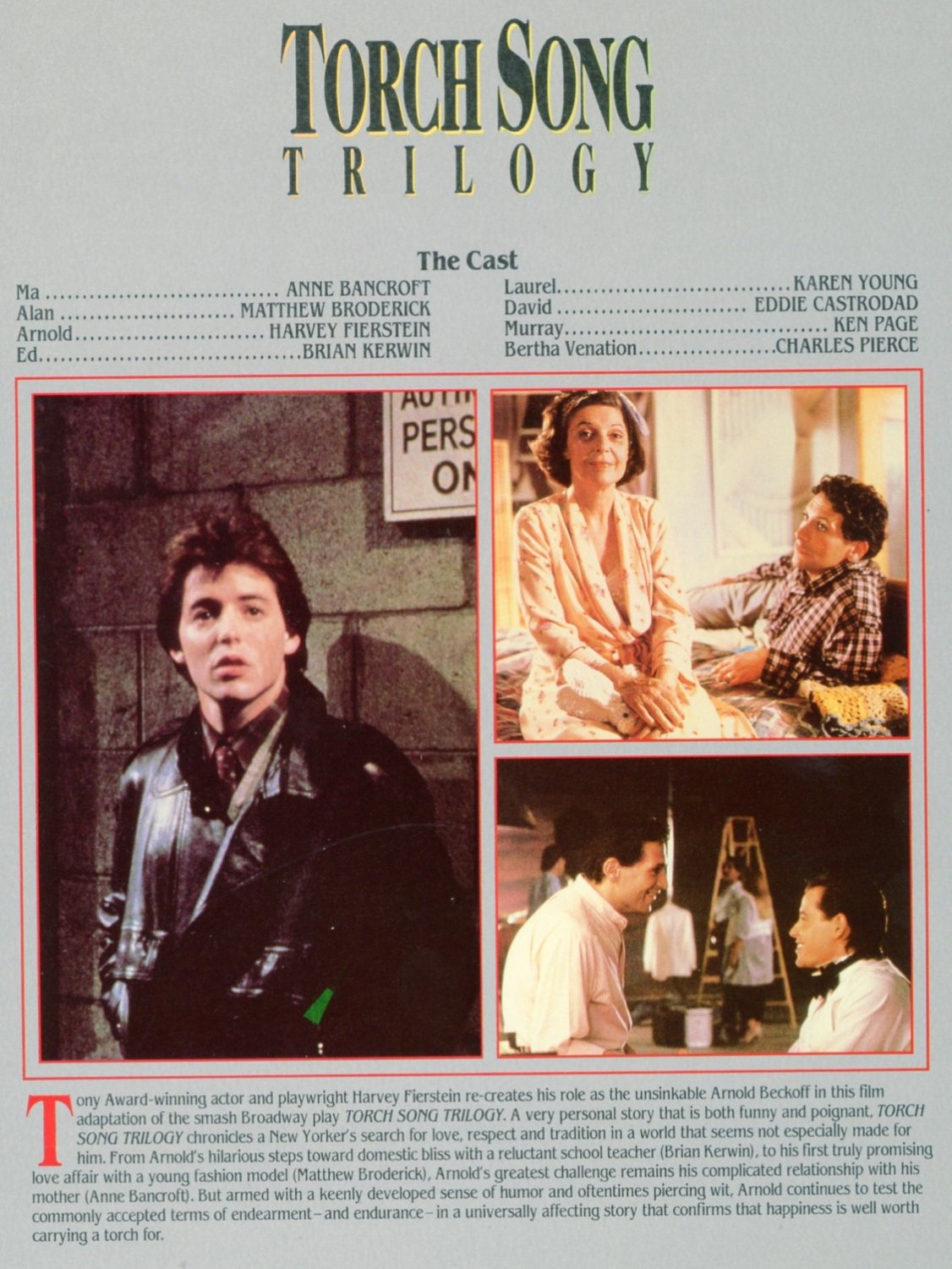 TORCH SONG TRILOGY Laser Disc (1988)...Like New! 2-Disc Set. Anne ...