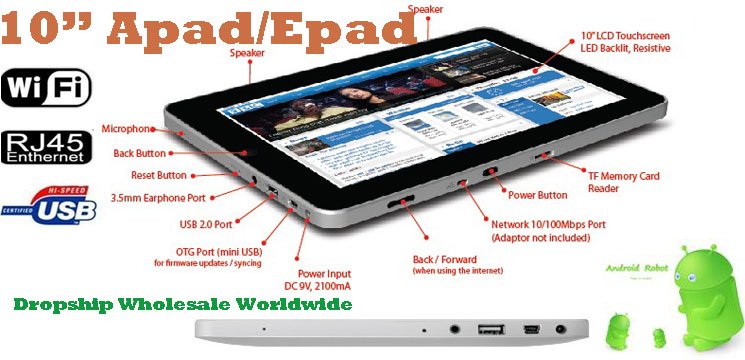 Epad/Apad 8 Inches Touch Screen MID Tablet PC WiFi Android 1.7