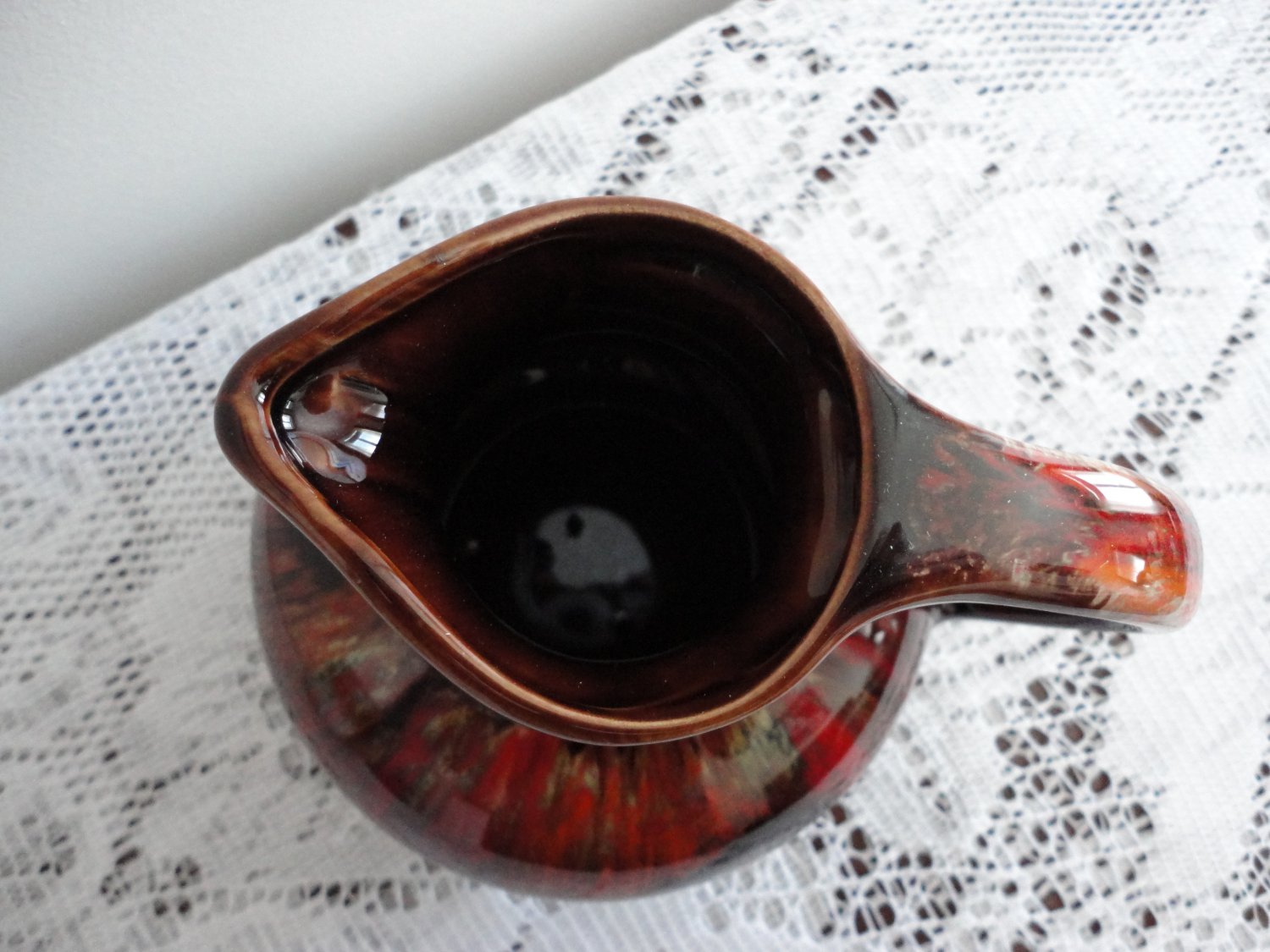 Vintage Brown & Red Drip Small Pottery Jug