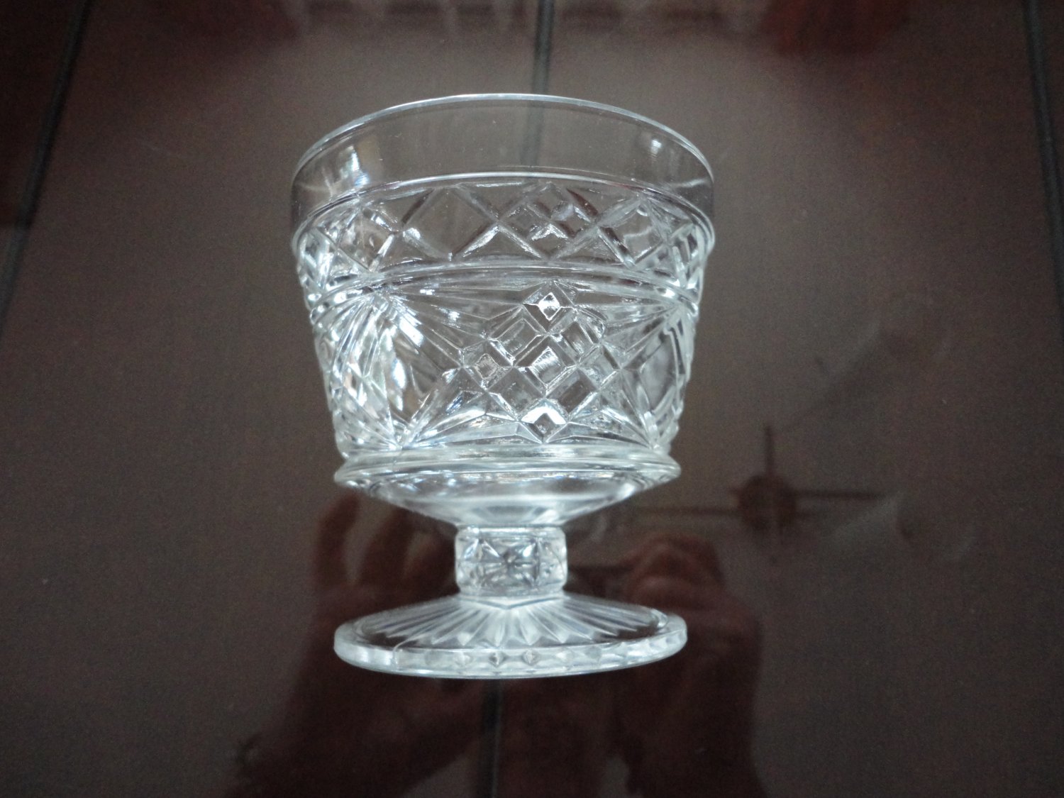 Vintage Pressed Glass Footed Sorbet Cup Diamond Pattern