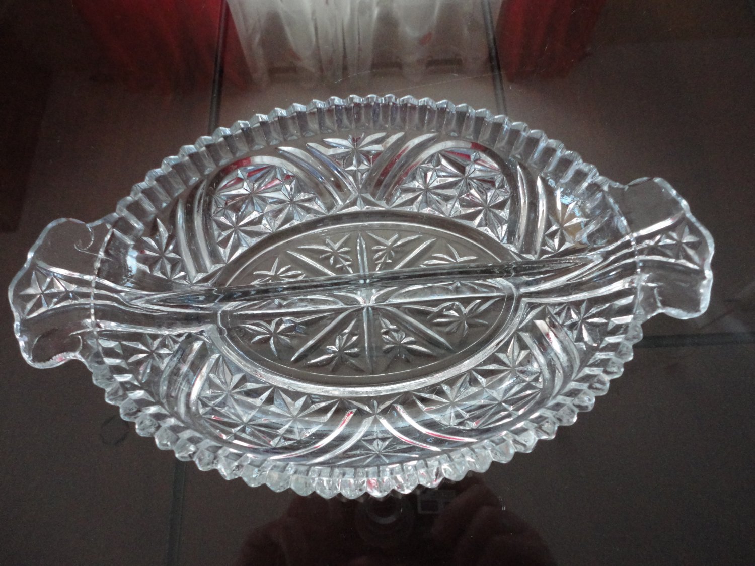 Vintage Pressed Glass Diamond Pattern Divided Celery Dish